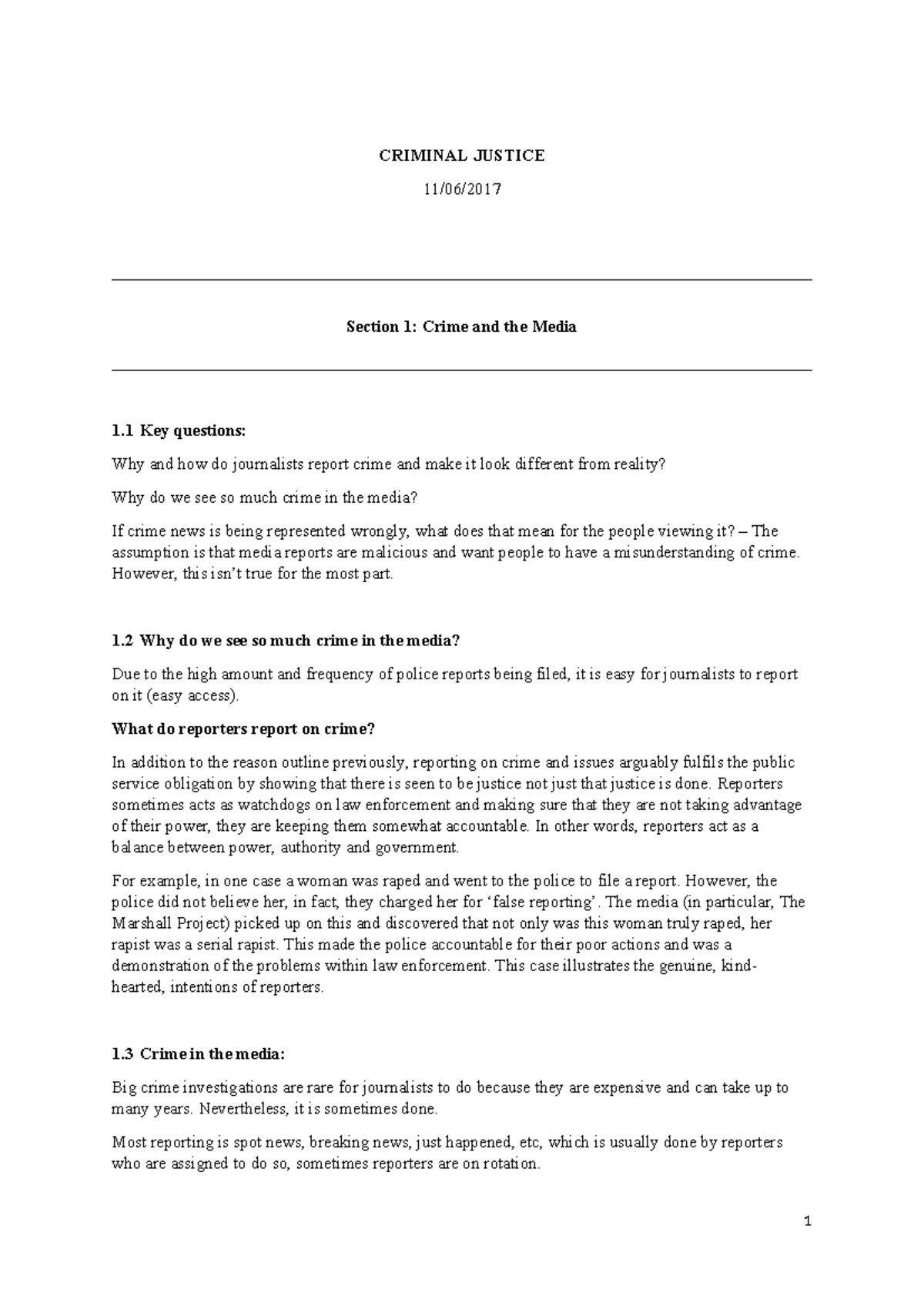 Criminal Justice Notes - Crime and the Media - CRIMINAL JUSTICE 11/06 ...