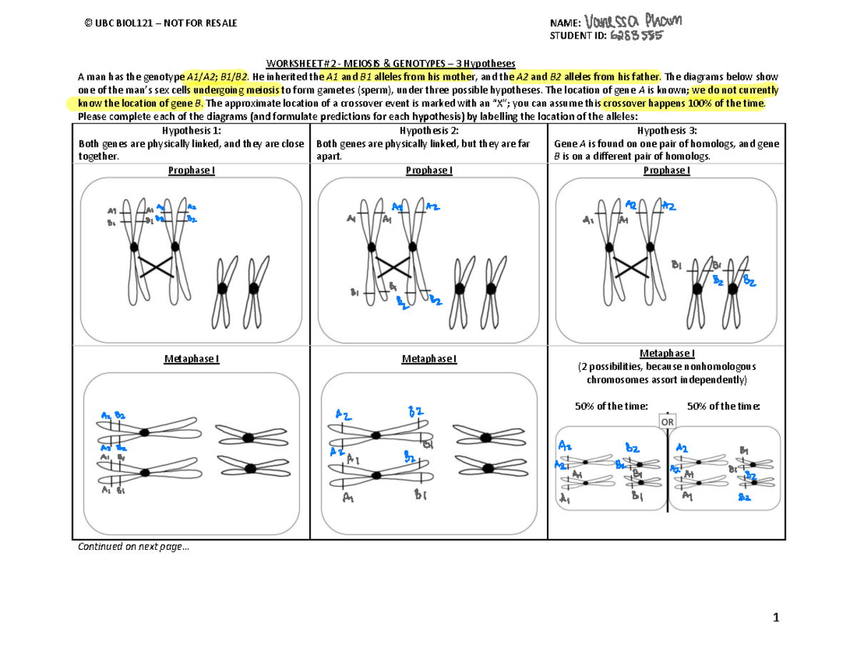 Worksheet 1 - document - © UBC BIOL121 – NOT FOR RESALE NAME: STUDENT ...