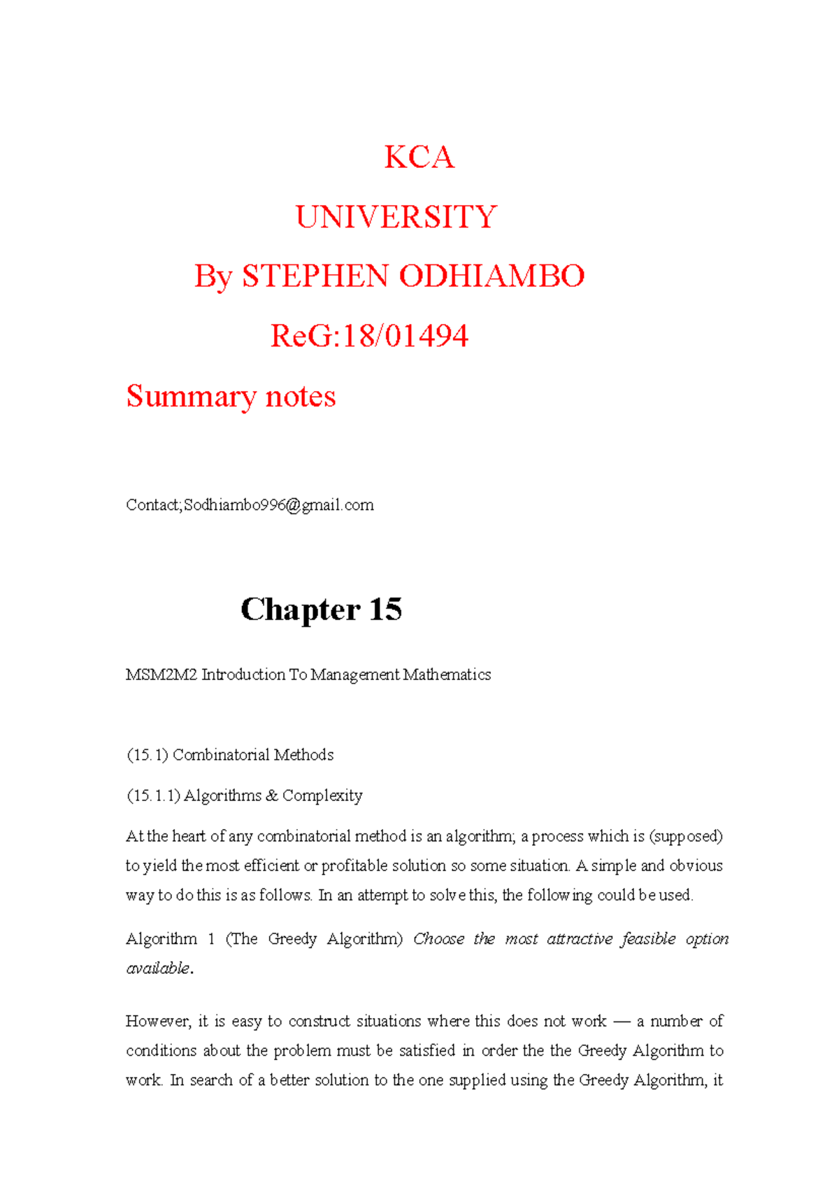 Management mathematics 11 - KCA UNIVERSITY By STEPHEN ODHIAMBO ReG:18 ...