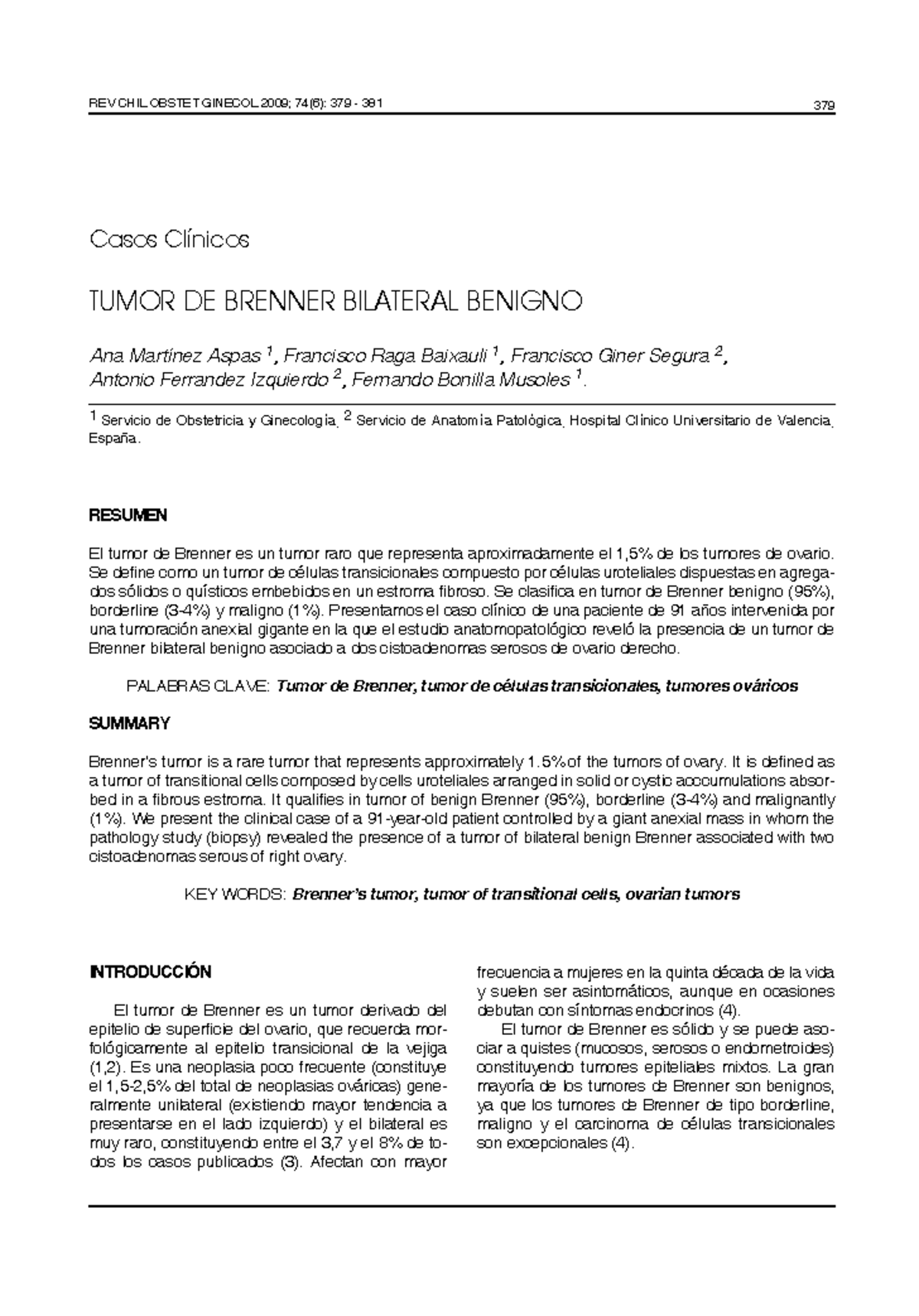 03. Tumor de Brenner Bilateral Benigno - REV CHIL OBSTET GINECOL 2009 ...