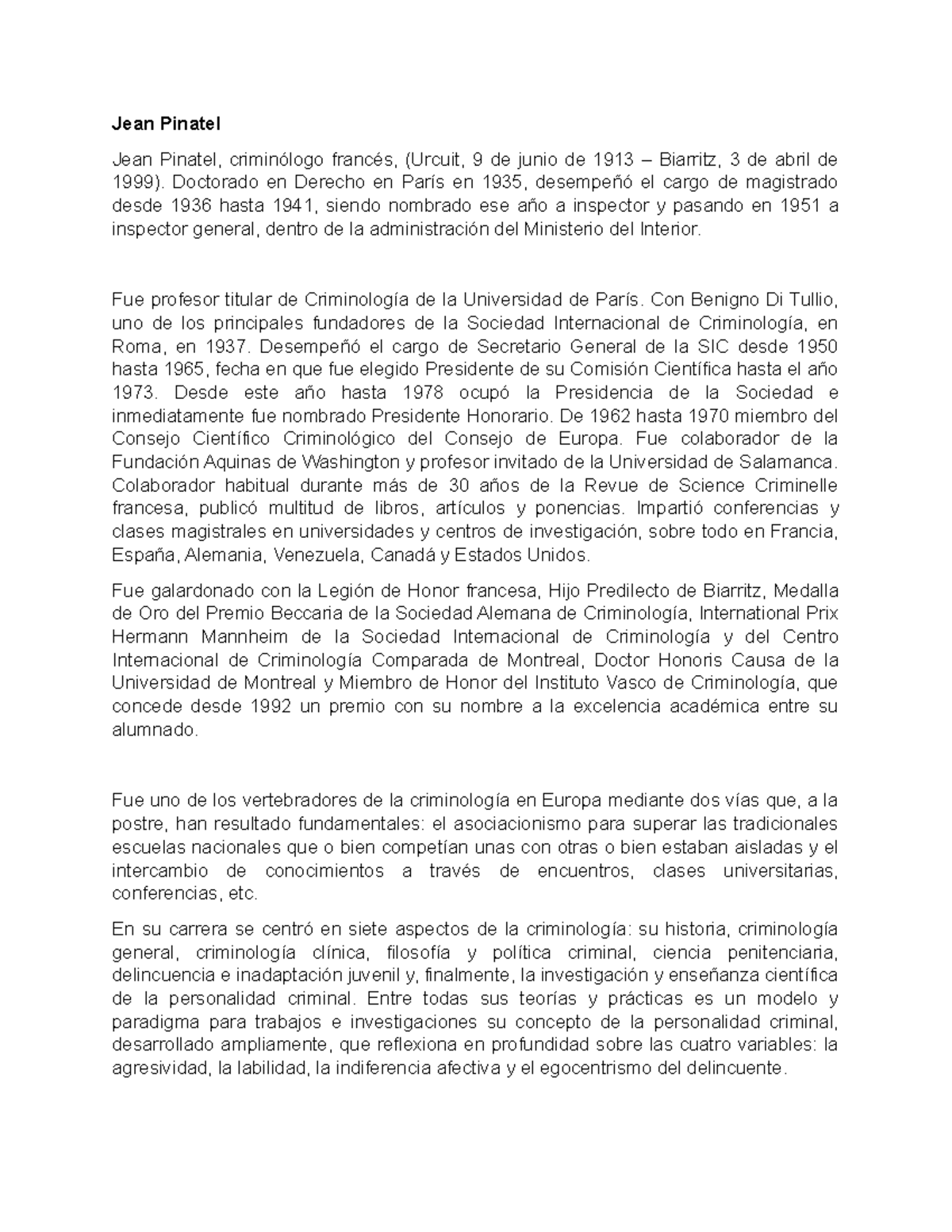 Investigacion criminogenesis - Jean Pinatel Jean Pinatel, criminólogo ...