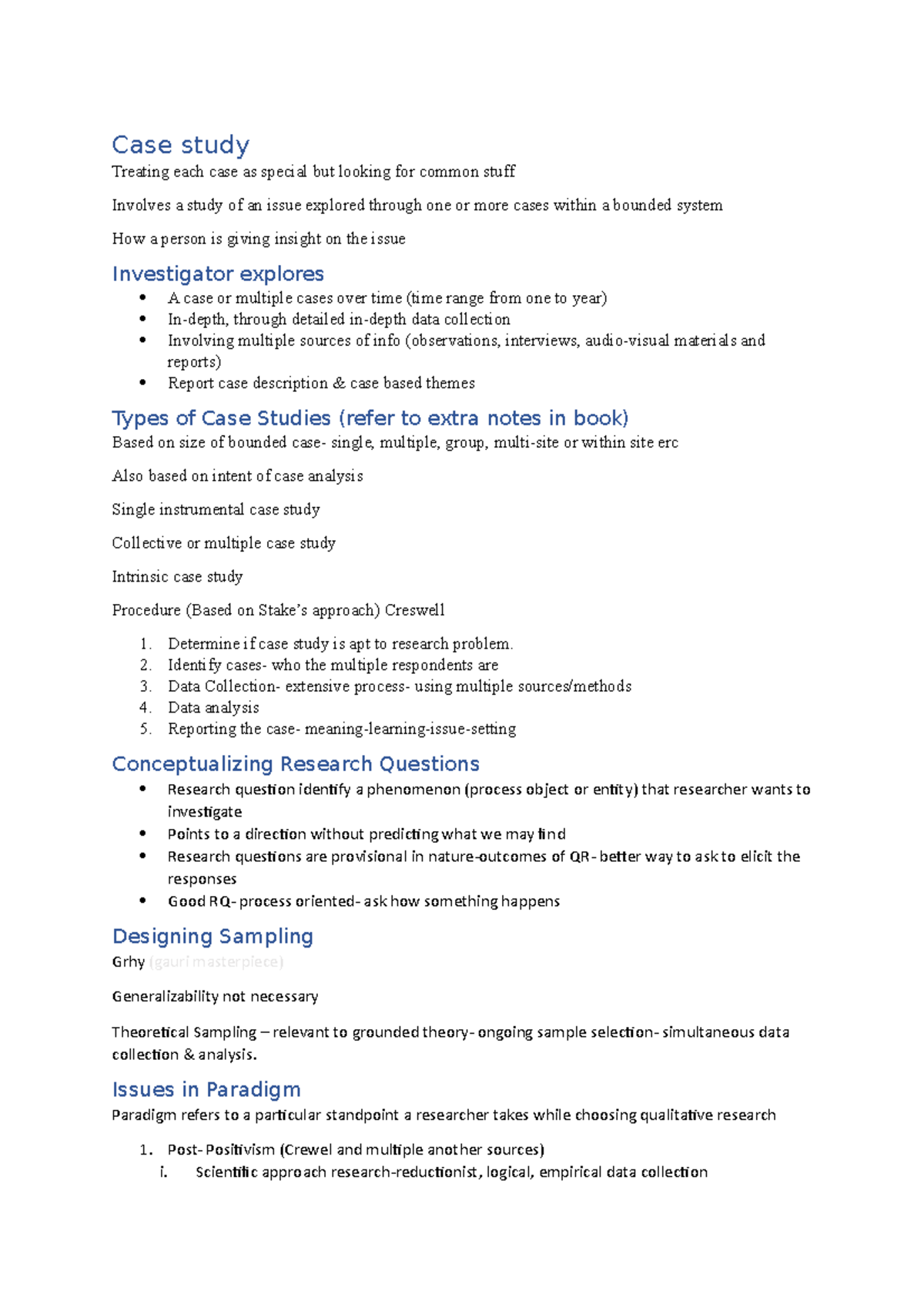 Case study and issues in paradigm - Case study Treating each case as ...