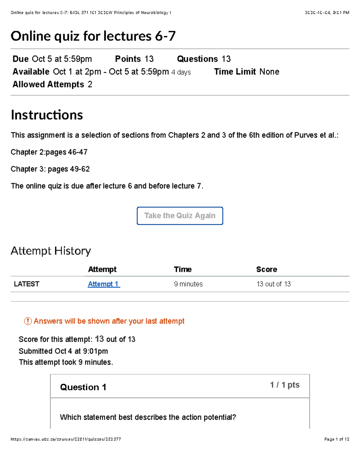 Online quiz for lectures 6-7: BIOL 371 101 2020W Principles of Neurobiology I - Online quiz for ...