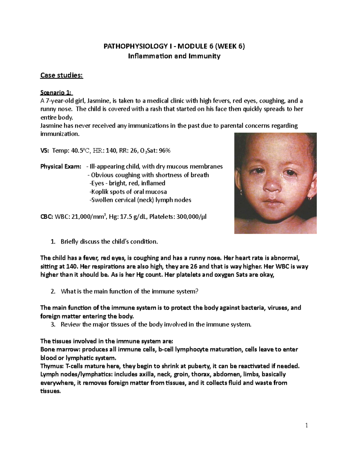 Patho I Week 6 Case Study - PATHOPHYSIOLOGY I - MODULE 6 (WEEK 6 ...