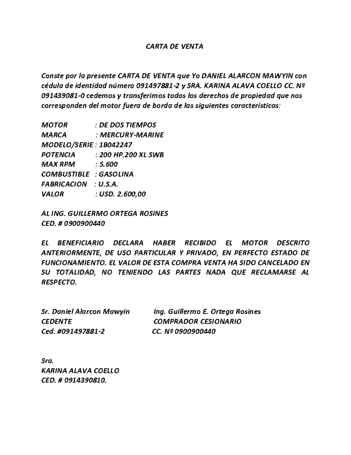 Carta DE Venta - CARTA DE VENTA Conste por la presente CARTA DE VENTA ...