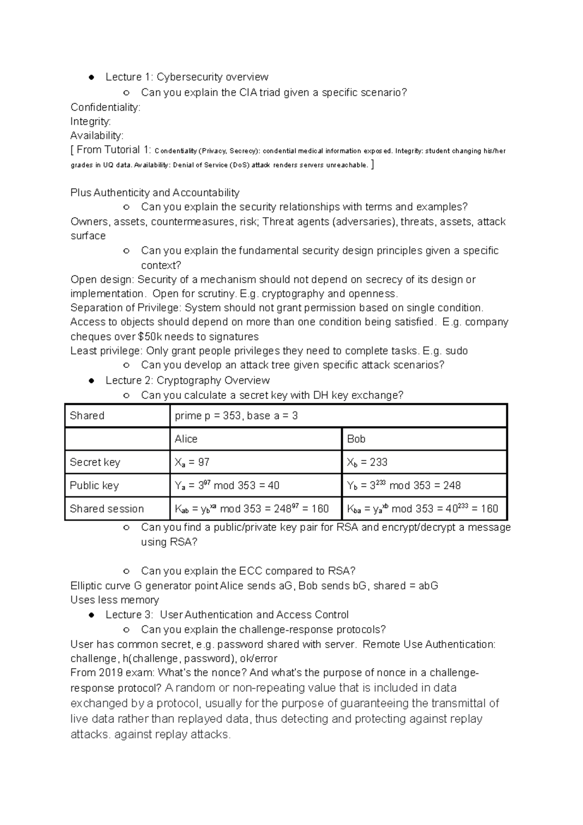 Exam Revision 2021 - Lecture 1: Cybersecurity overview Can you explain the CIA triad given a ...