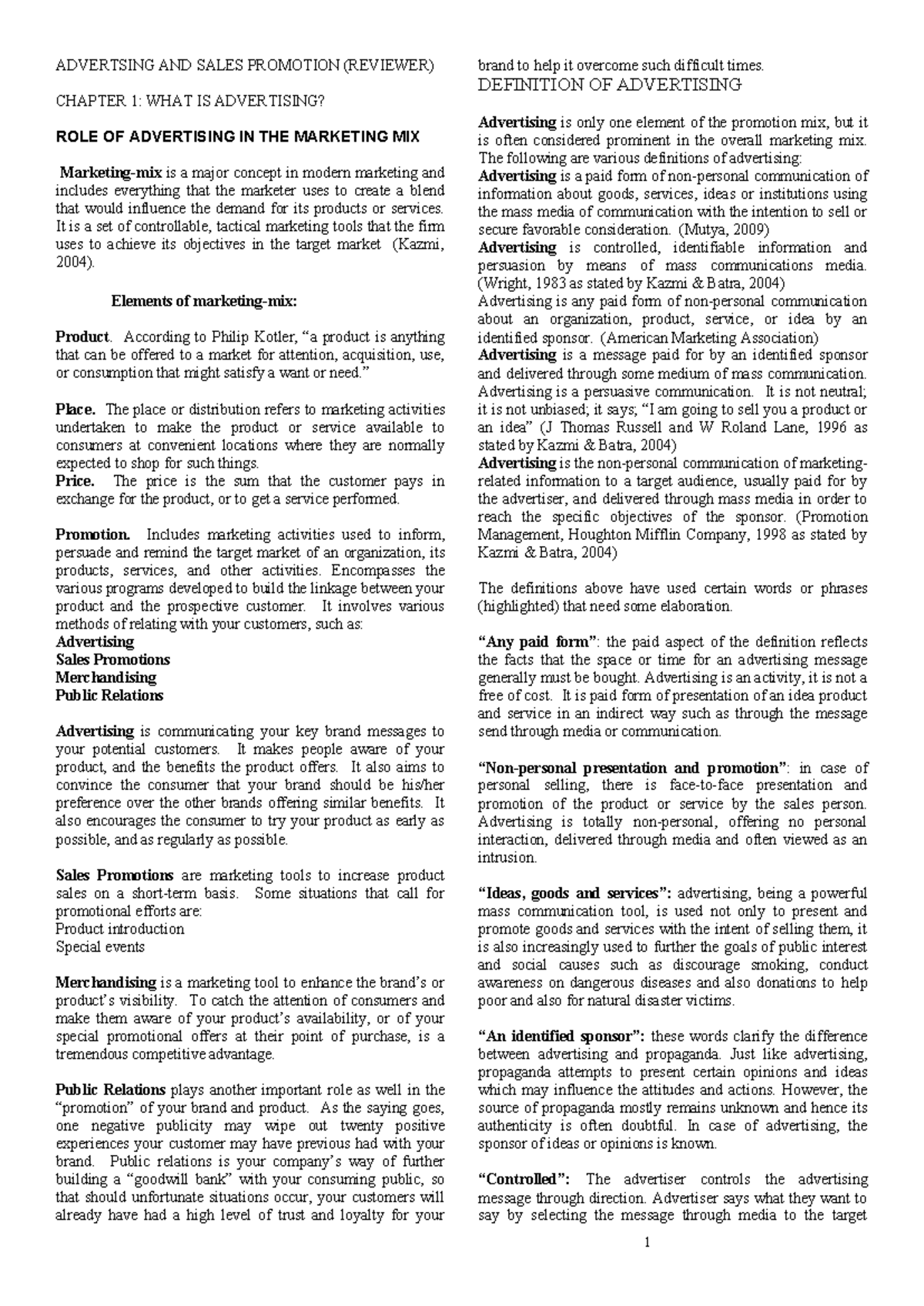 Advertsing AND Sales Promotion Reviewer - ADVERTSING AND SALES ...