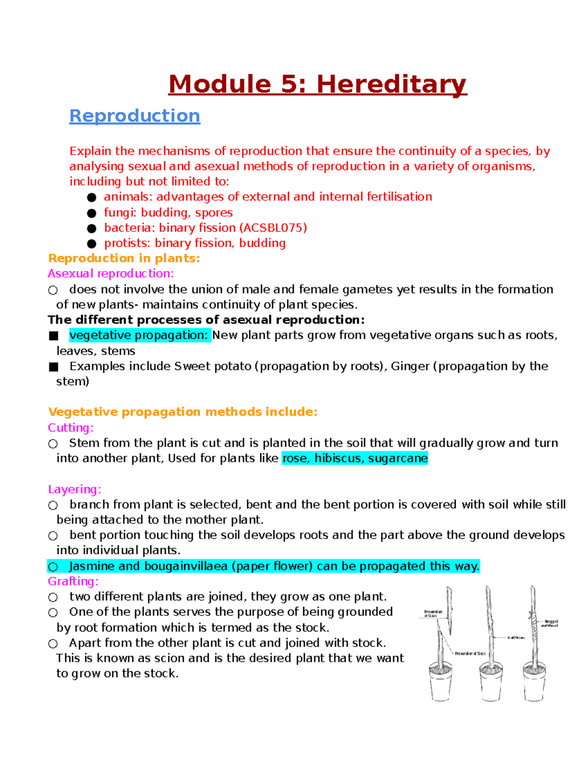 Bio Module-5-notes - bio - Module 5: Hereditary Reproduction Explain ...