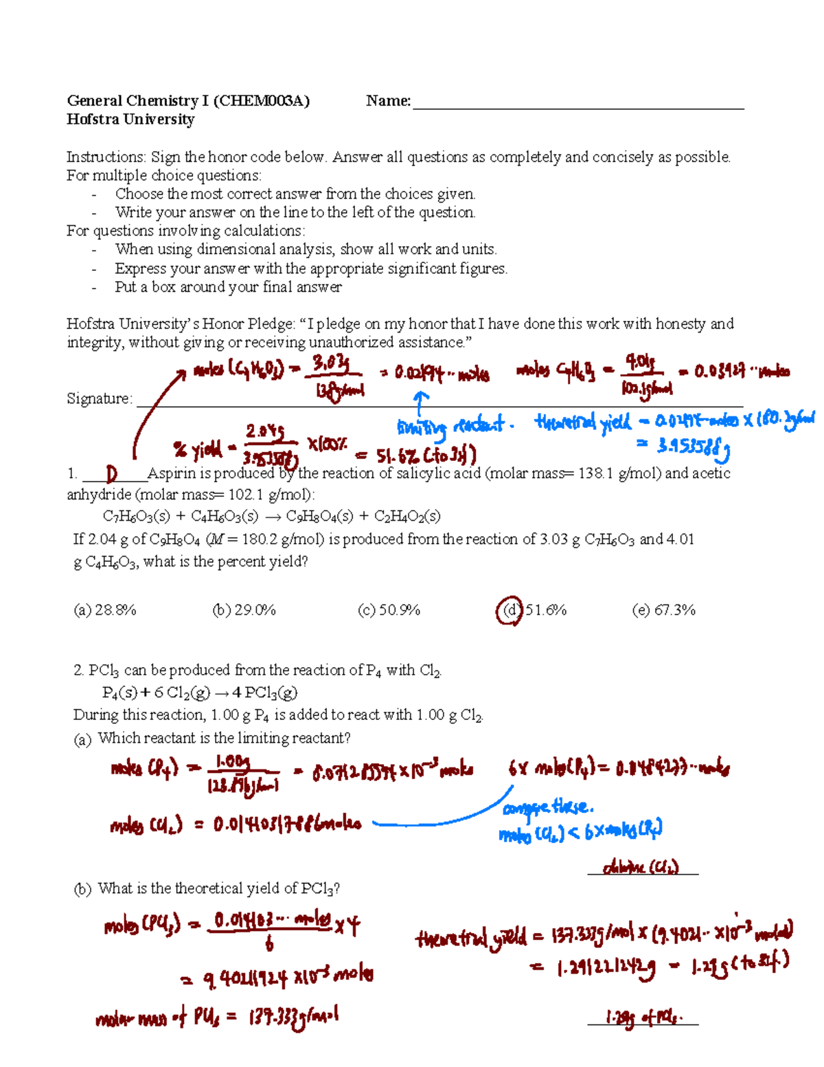 Chem3A Practice Test 2 (no thermo) with solution - General Chemistry I ...