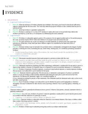 Evidence Outline - EVIDENCE OUTLINE December 1, UNIT I: - Studocu
