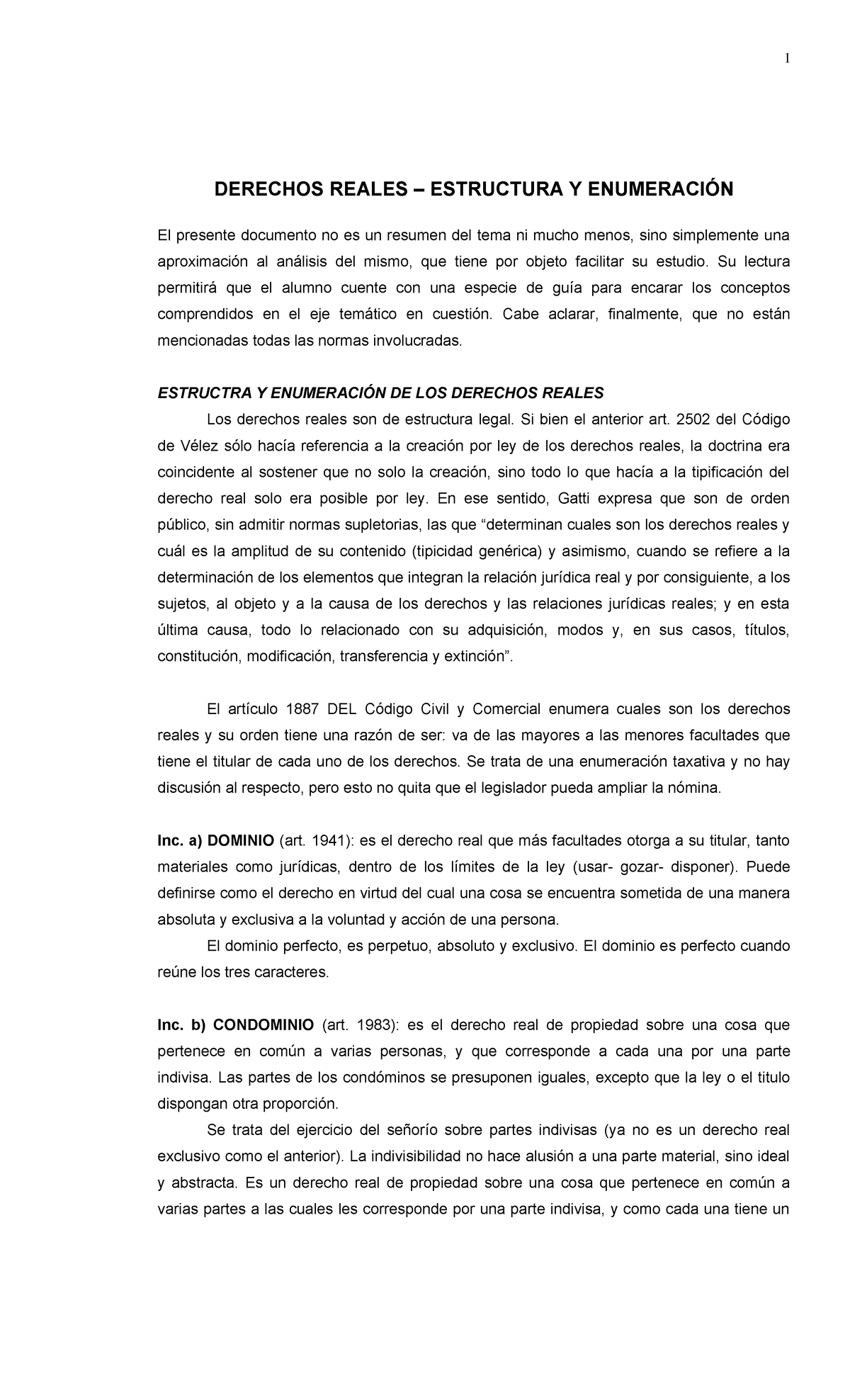 Estructura Y Enumeración DE LOS Derechos Reales - DERECHOS REALES ...