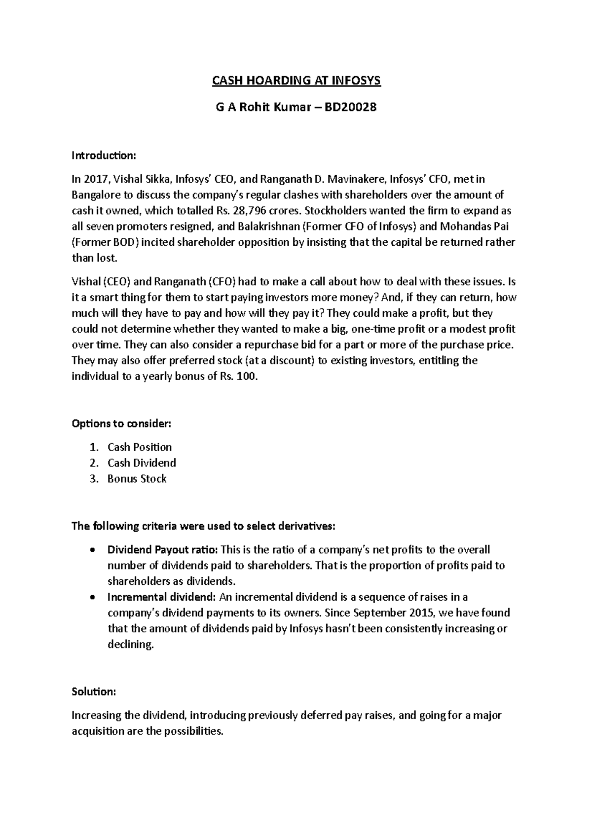 CASH Hoarding AT Infosys - BD2001 2 - CASH HOARDING AT INFOSYS G A ...