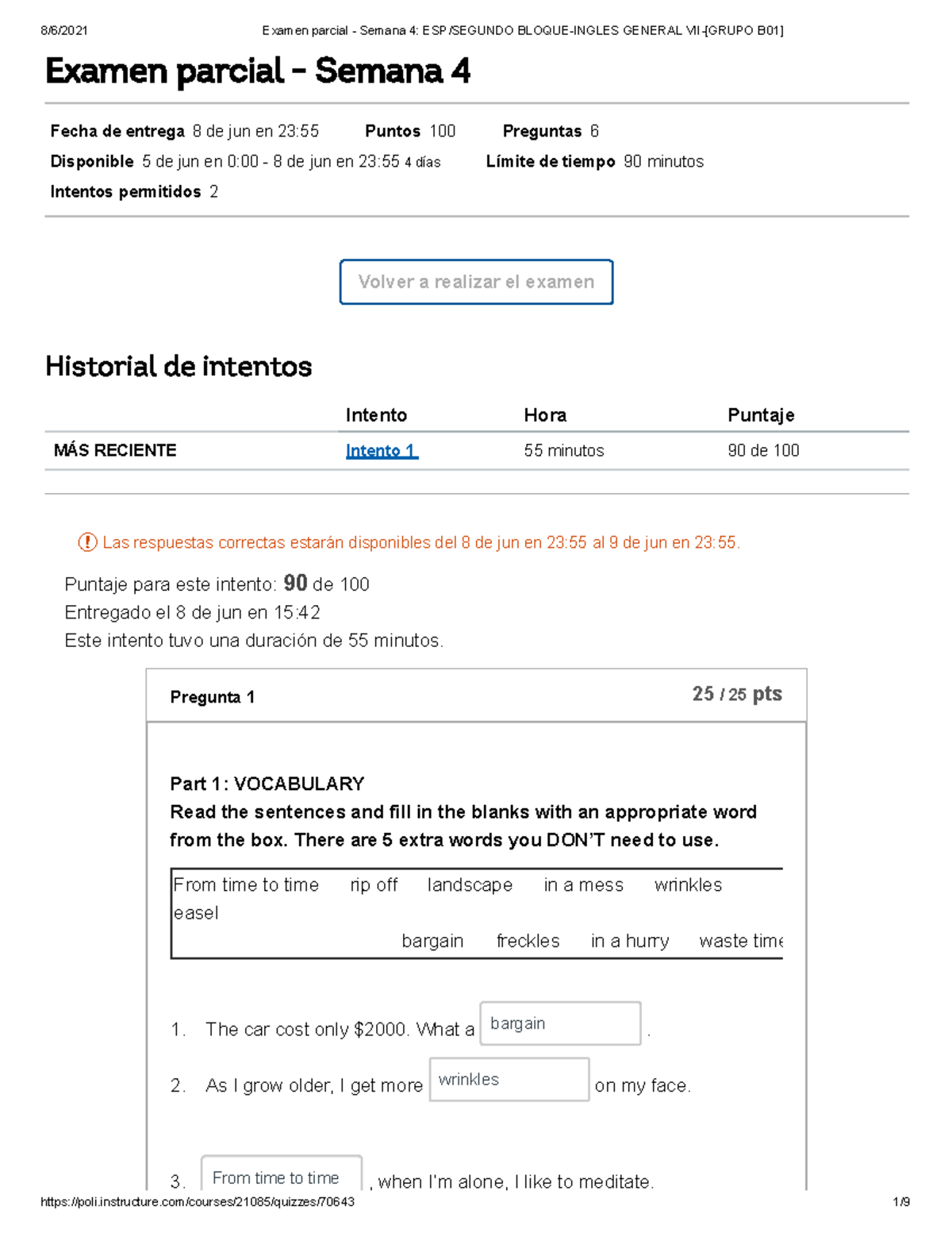 Examen parcial - Semana 4 ESP Segundo Bloque- Ingles General VII - Examen parcial - Semana 4 ...