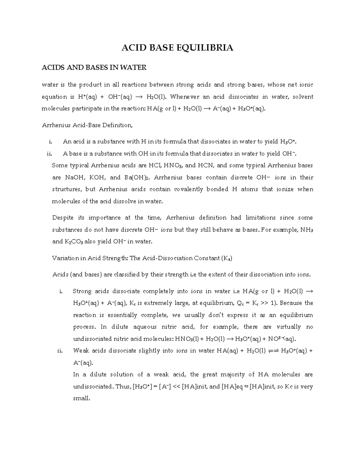 Lecture 5 ACID BASE Equilibria 1 - ACID BASE EQUILIBRIA ACIDS AND BASES ...