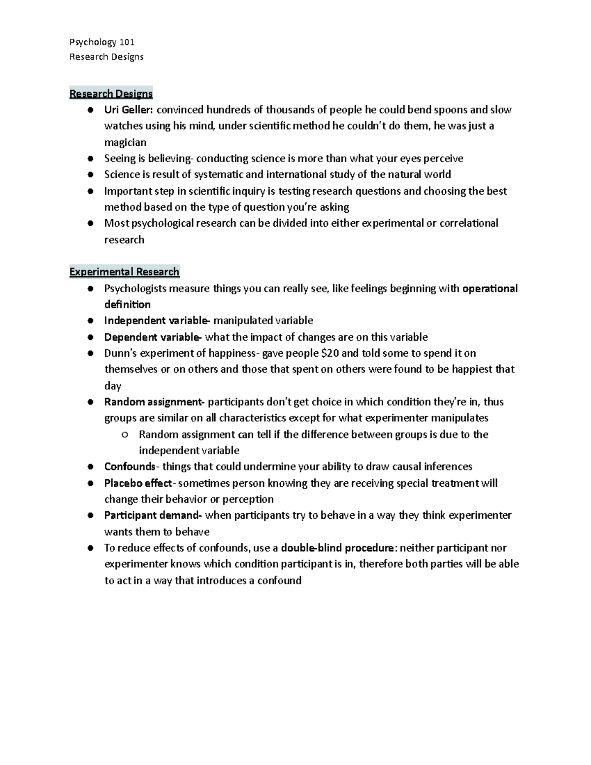 PSY 101 HW Notes #3 Research Designs Winter 2023 - Psychology 101 ...