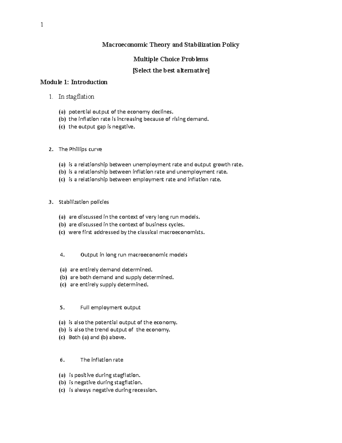 Multiple Choice Questions for macroeconomics - ecs2602 - Unisa - Studocu