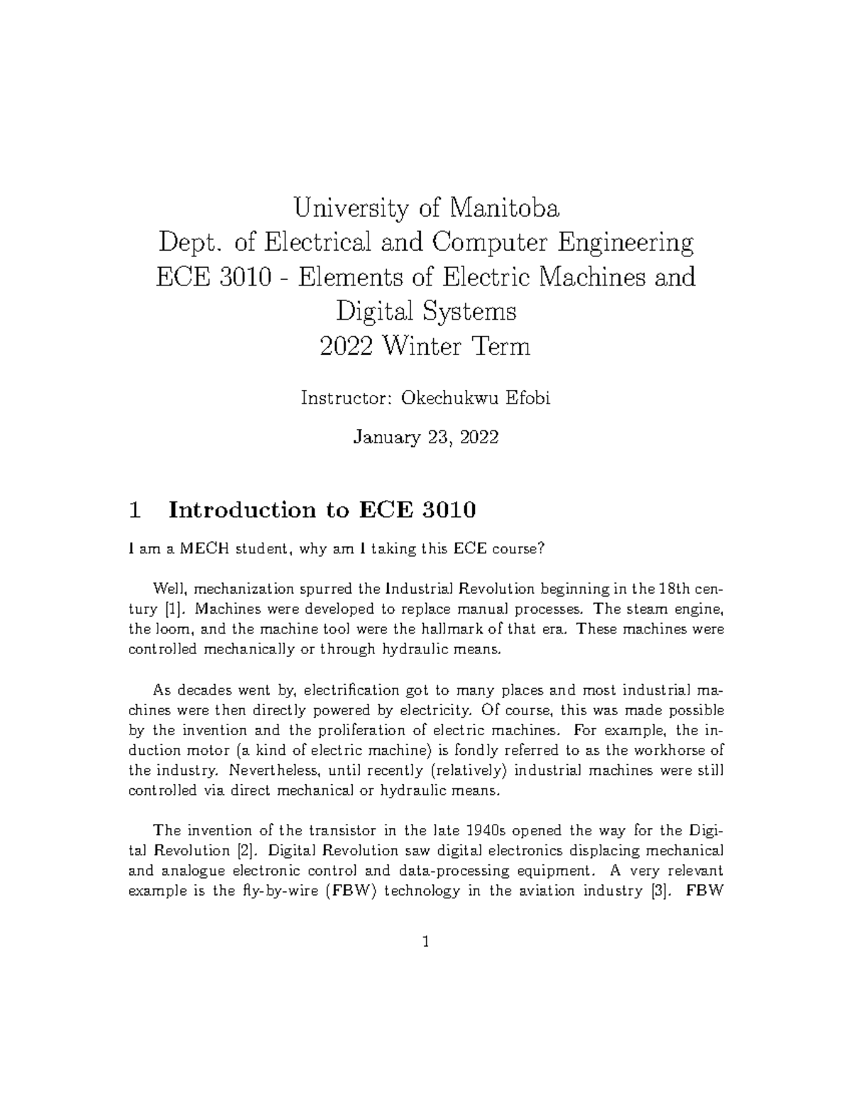 Module 1 1 Notes University Of Manitoba Dept Of Electrical And Computer Engineering Ece