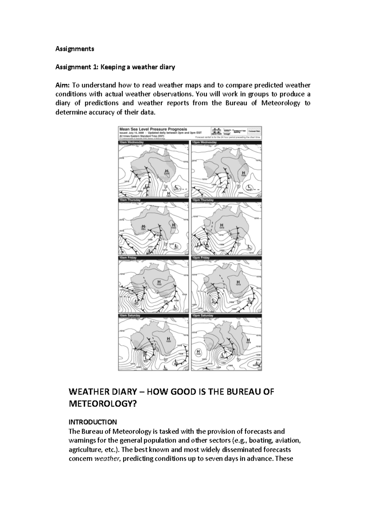 Weather Assignment - Assignments Assignment 1: Keeping a weather diary ...