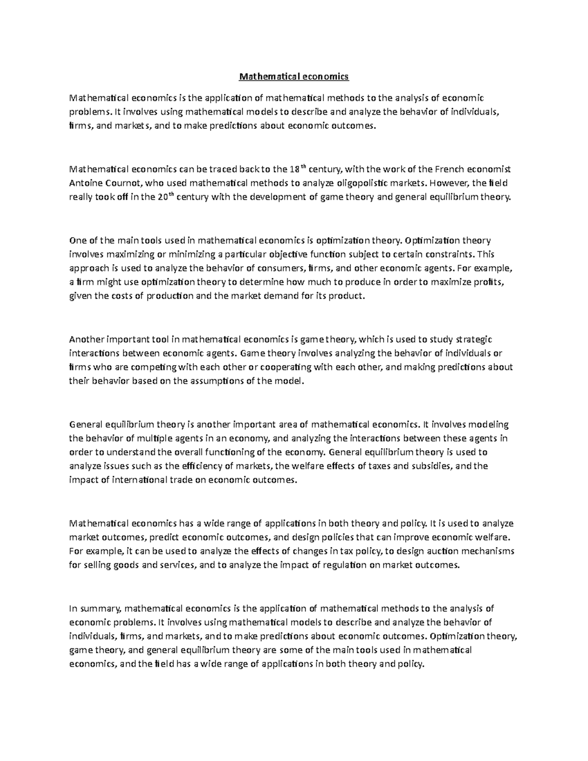 Mathematical economics - Mathematical economics Mathematical economics ...