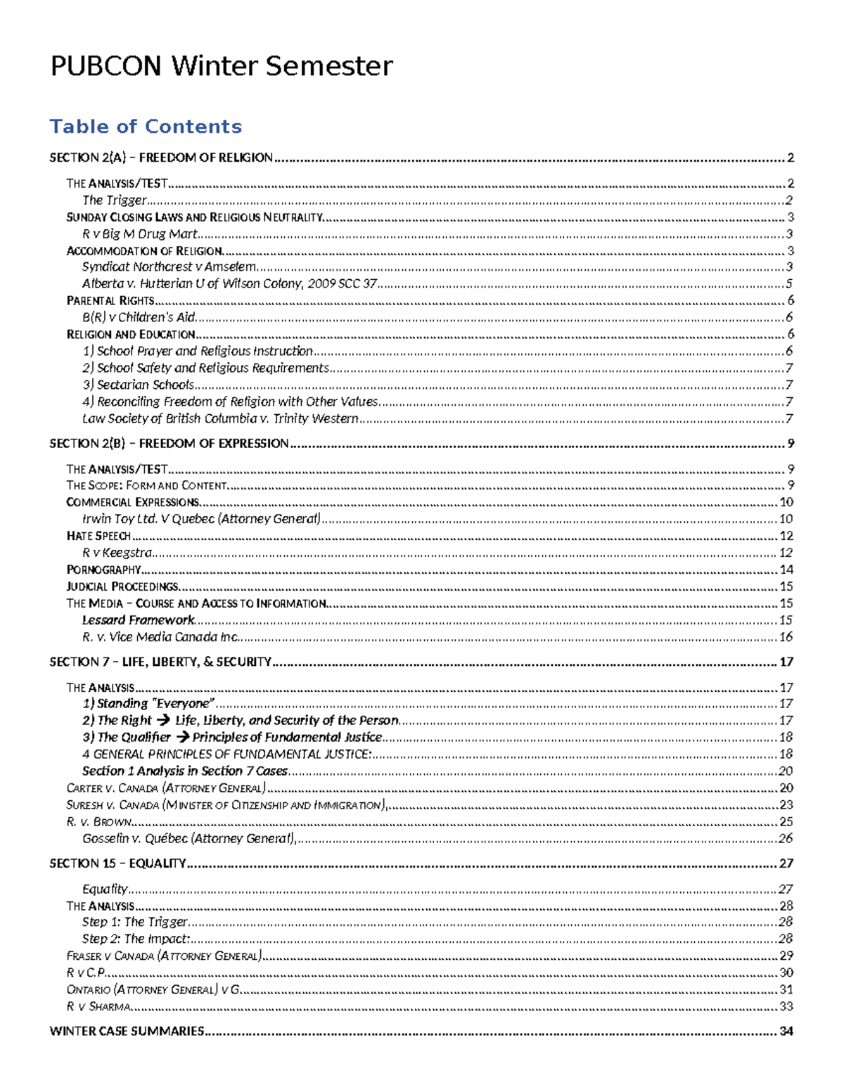 Pubcon Long Summary - PUBCON Winter Semester SECTION 2(A) – FREEDOM OF ...