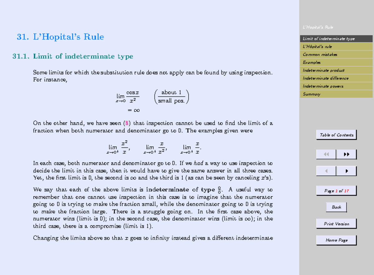 Lhopital-rule-notes - Notes - Limit of indeterminate type L’Hˆopital’s ...