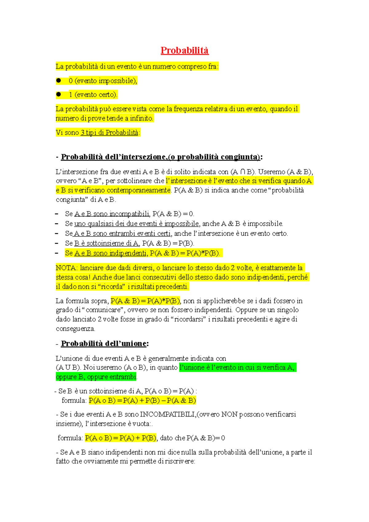 Riassunto sulla Probabilità seconda parte - Probabilità La probabilità ...