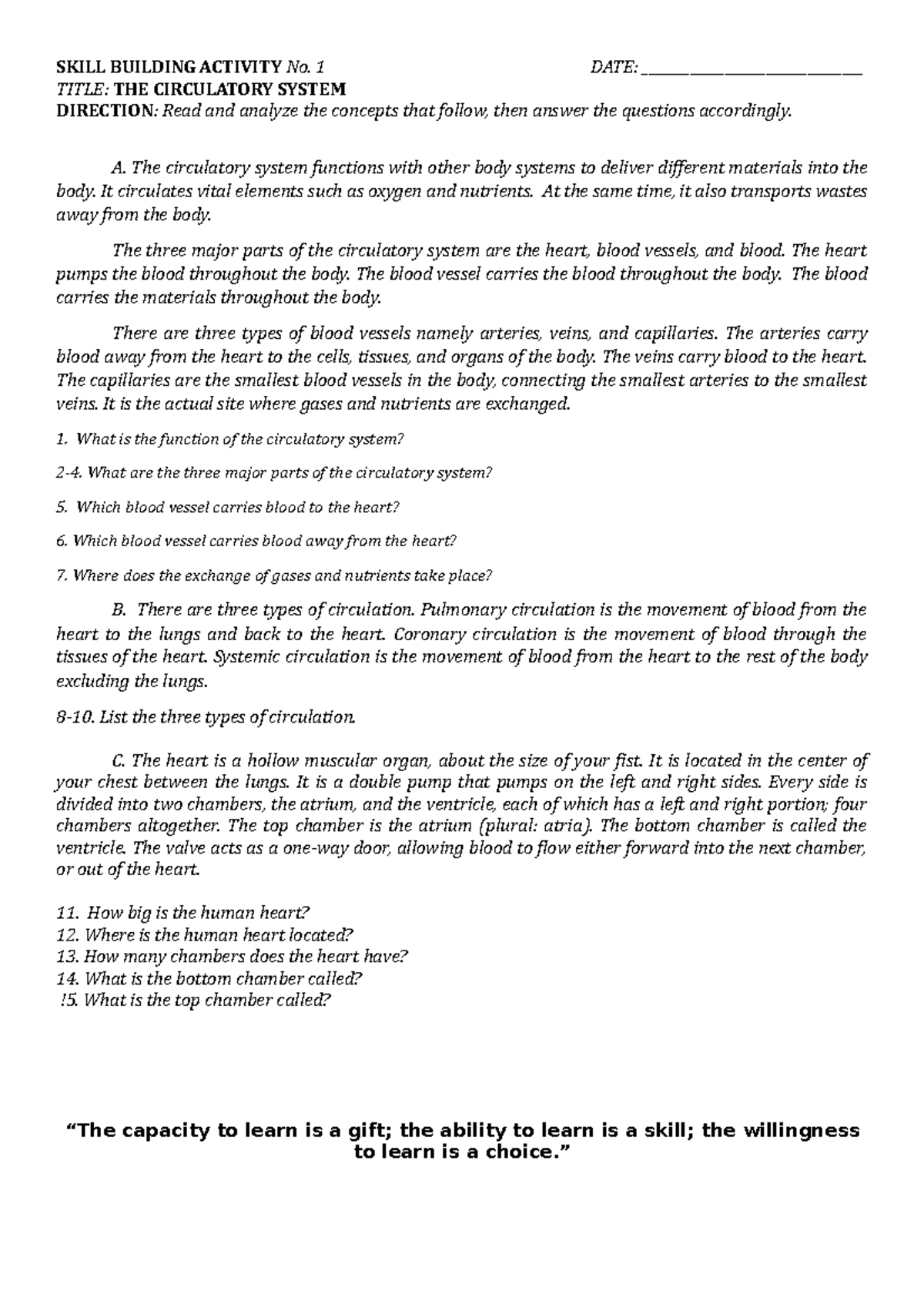 Skill Building Activity Sample - SKILL BUILDING ACTIVITY No. 1 DATE ...