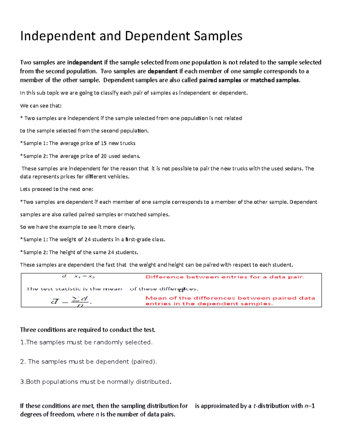 8.3Independent and Dependent Samples - Two samples are dependent if ...