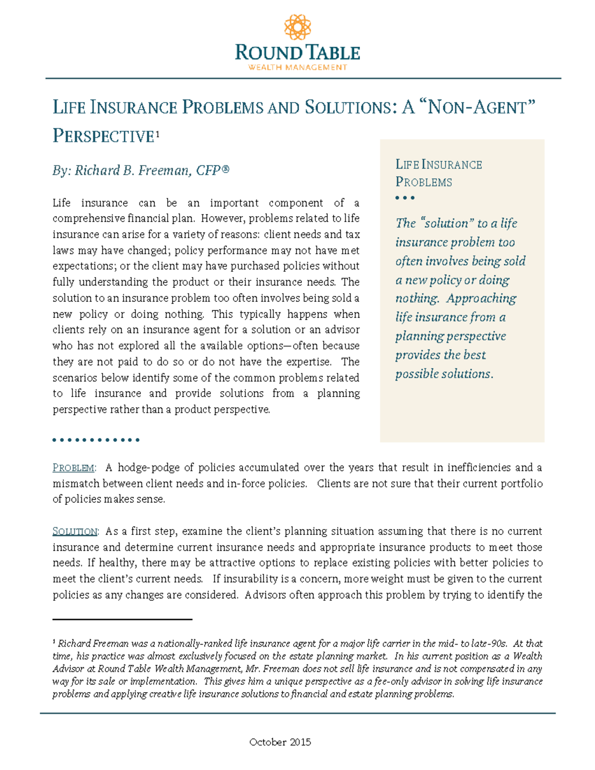 Life Insurance Problems Supplement PDF - October 2015 LIFE INSURANCE ...