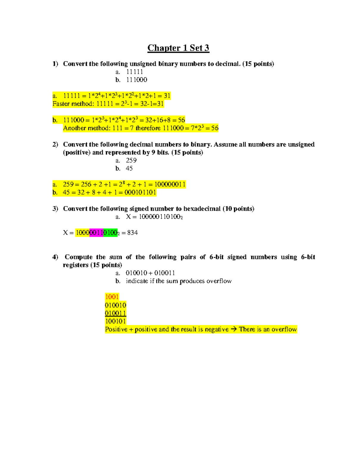 CENG250 - Chapter 1 Exercises - Set 3 solution - Chapter 1 Set 3 Convert the following unsigned ...