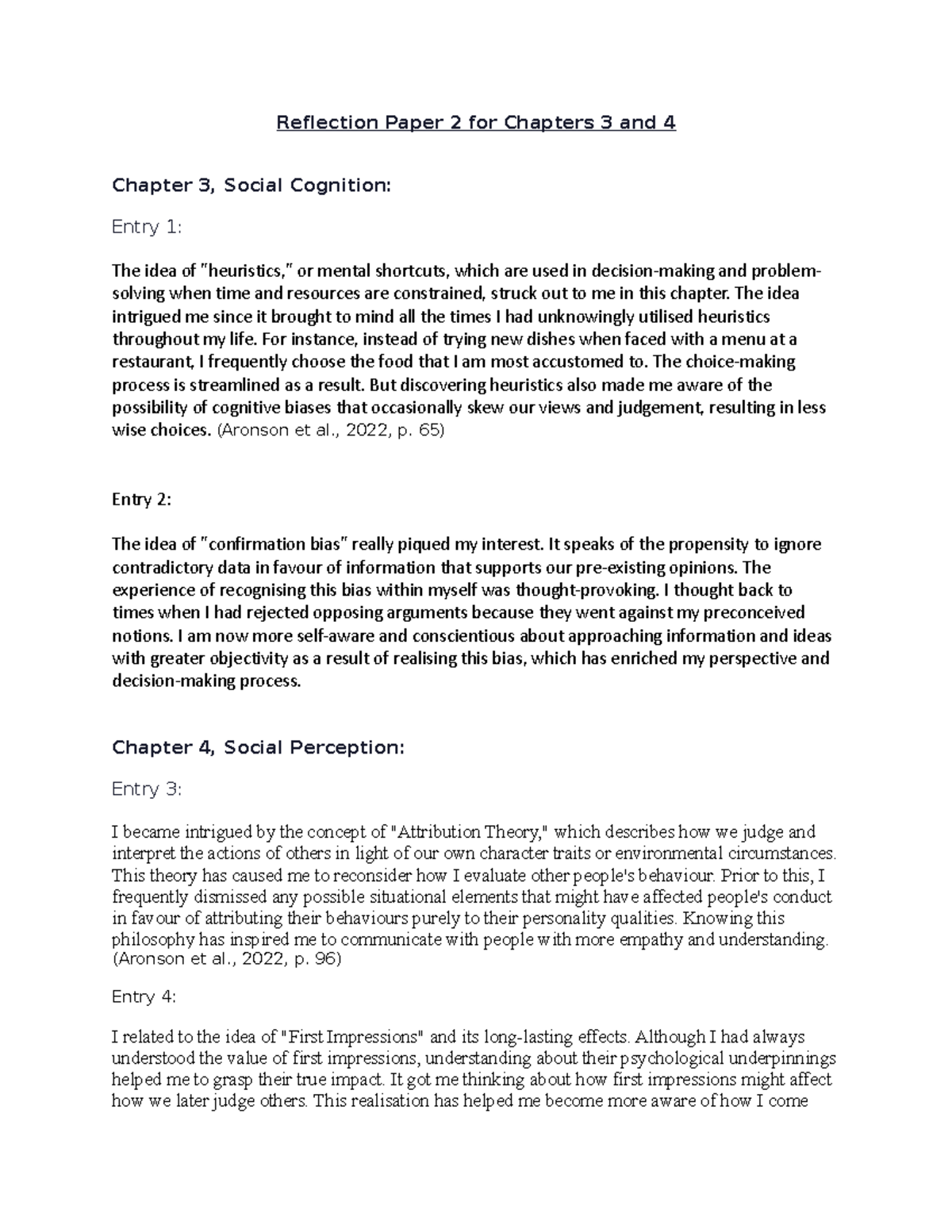 Reflection Paper 2 for Chapters 3 and 4 - Reflection Paper 2 for ...