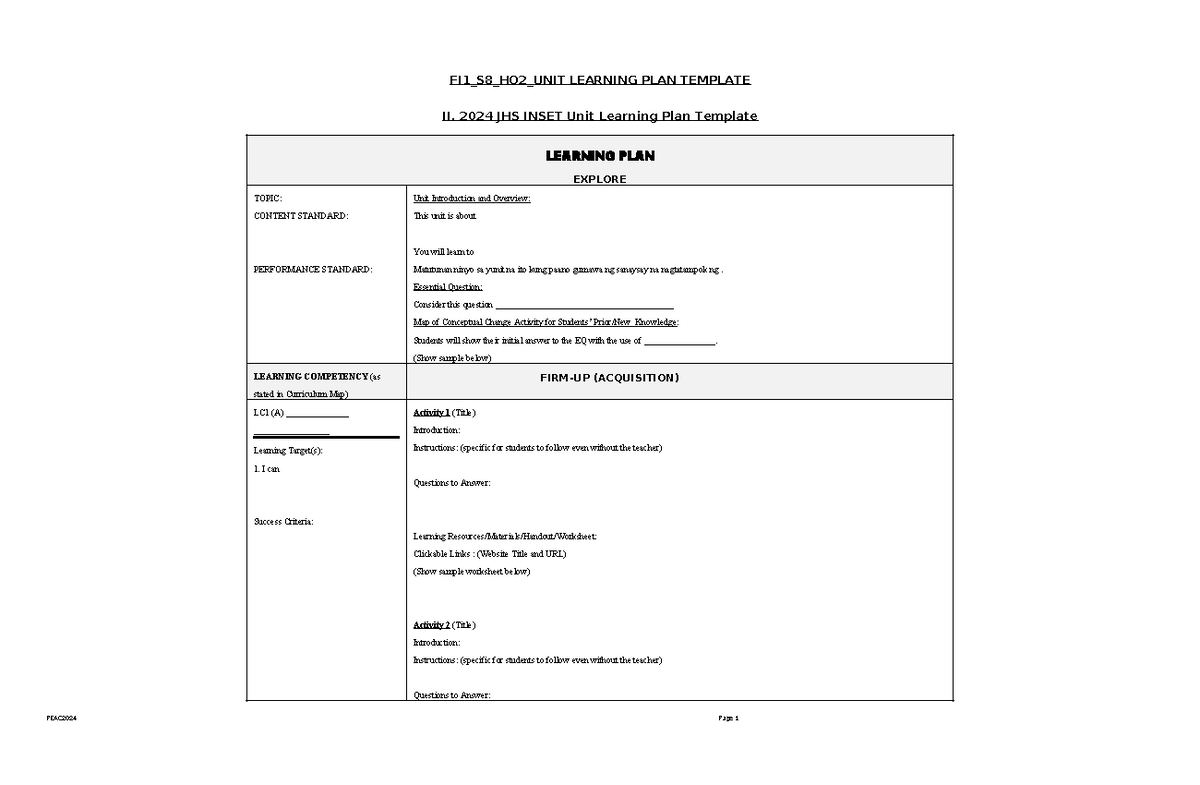 FIL S8 T1 UNIT Learning PLAN Template - FI1_S8_HO2_UNIT LEARNING PLAN ...