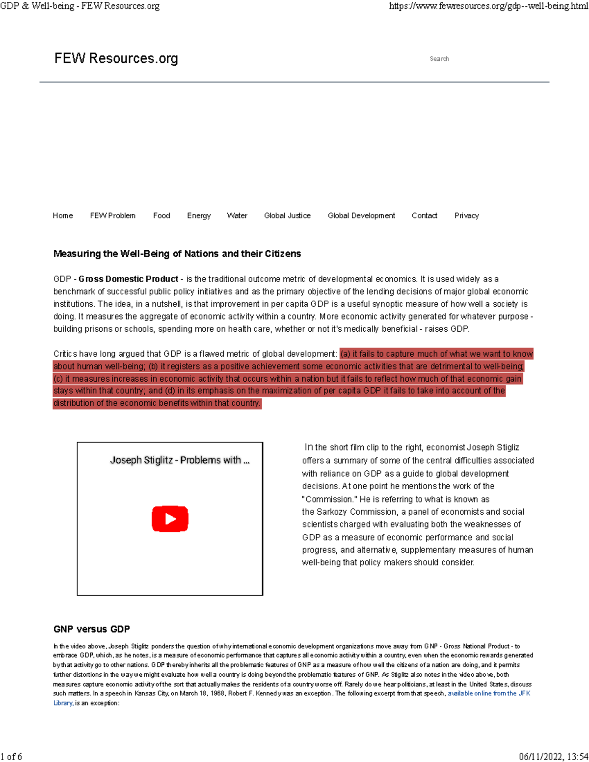 GDP Well-being - FEW Resources - FEW Resources Measuring the Well-Being ...