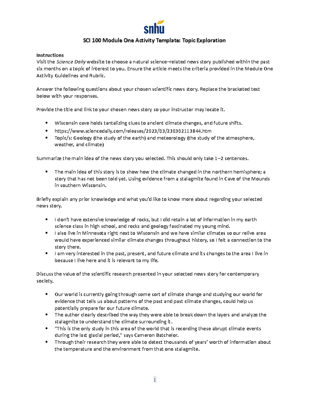 3-5-2023 Module One Activity - SCI 100 Module One Ac琀椀vity Template ...