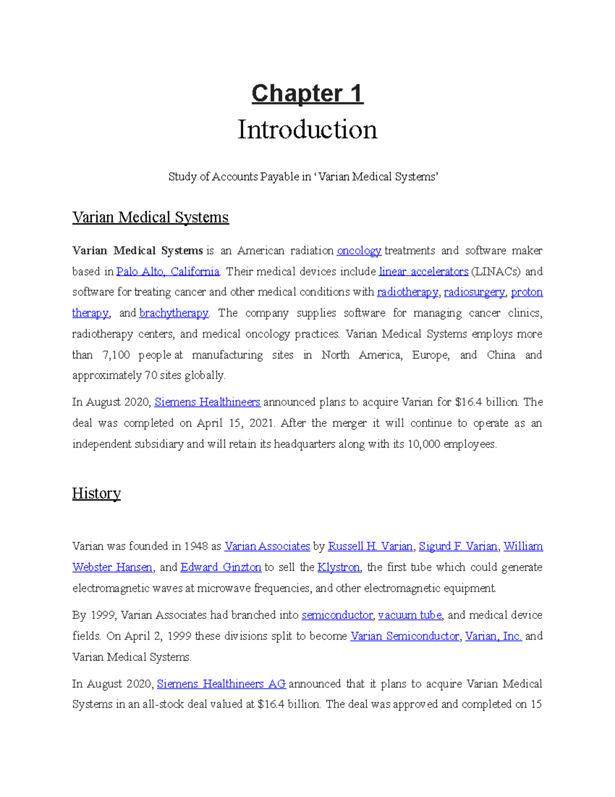 MAIN Project - Accounts payables - Chapter 1 Introduction Study of Accounts Payable in ‘Varian ...