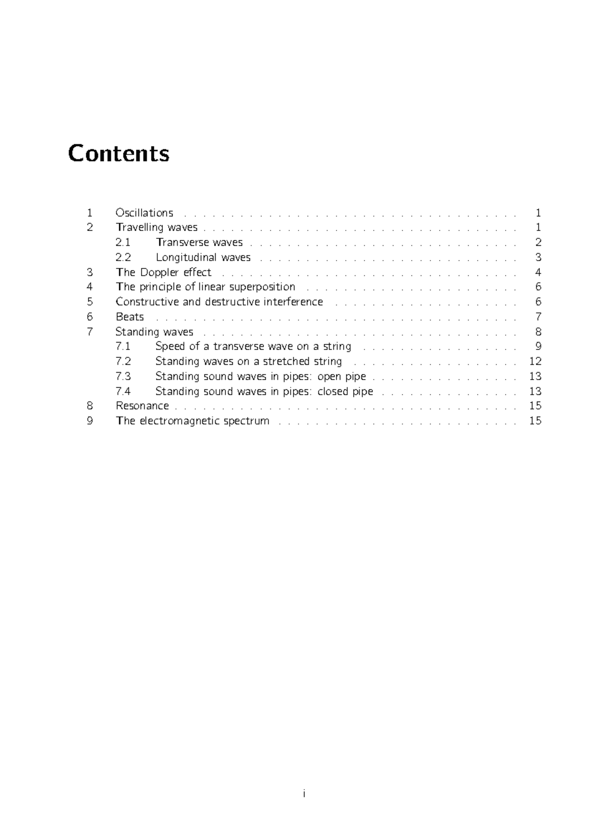 Waves - Contents 1 Oscillations 2 Travelling waves 2 Transverse waves 2 ...