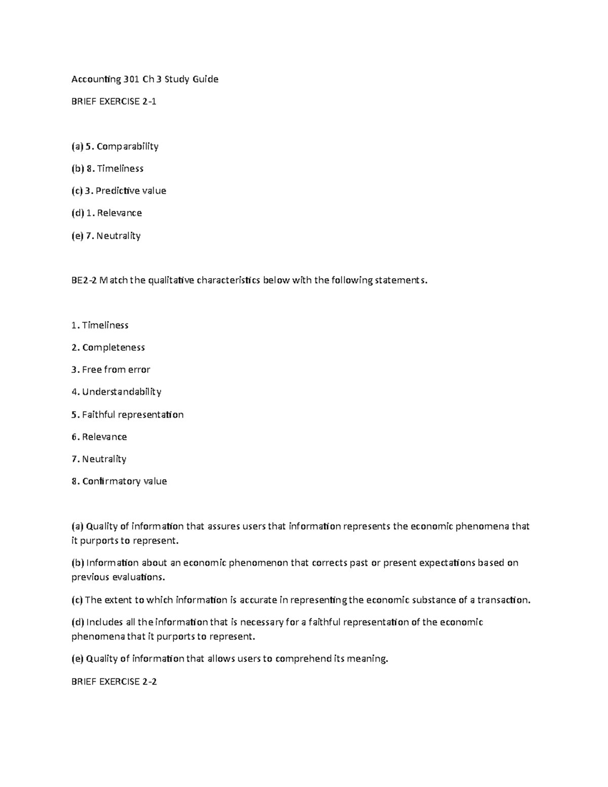 Accounting 301 ch 3 Study Guide - Accounting 301 Ch 3 Study Guide BRIEF ...