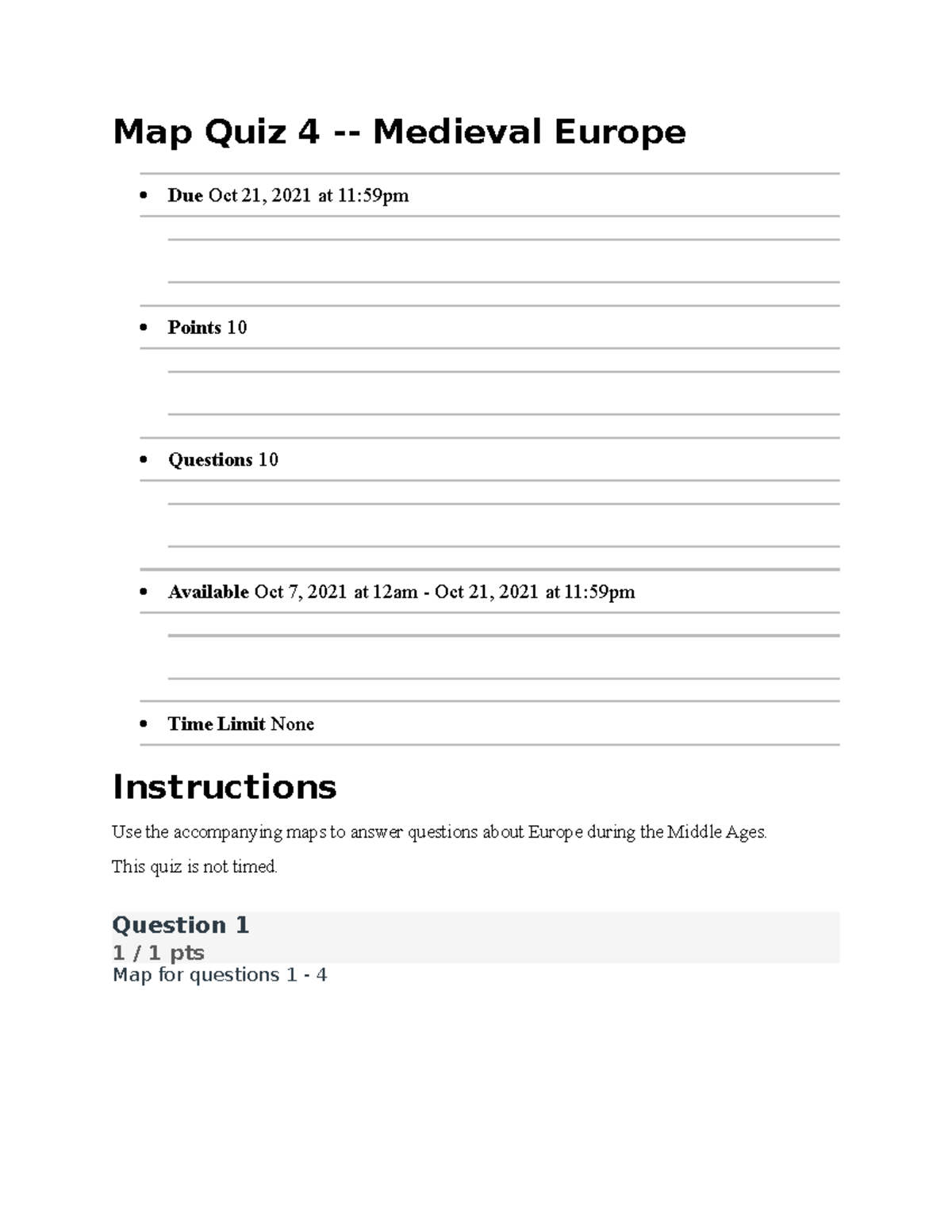 Map quiz 4 - Map quiz 4 - Map Quiz 4 - Medieval Europe Due Oct 21, 2021 ...