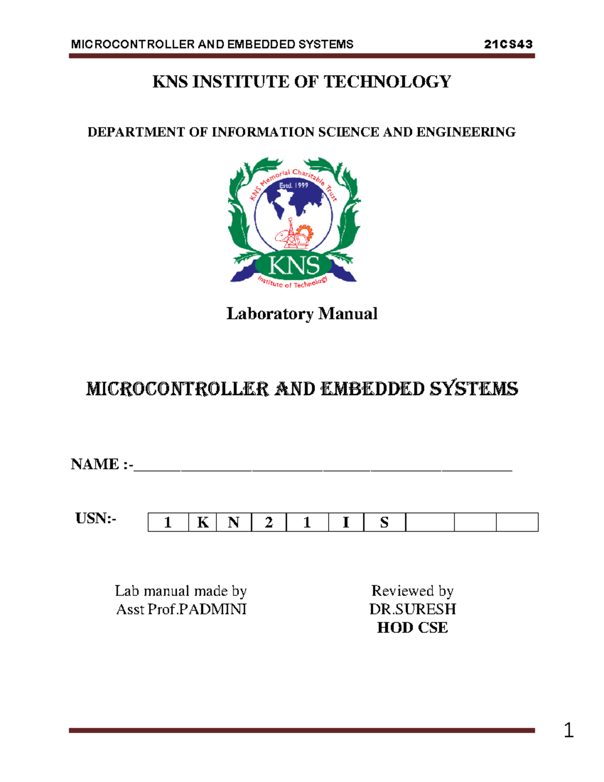 MES LAB Manual Padmini MAM - KNS INSTITUTE OF TECHNOLOGY DEPARTMENT OF ...