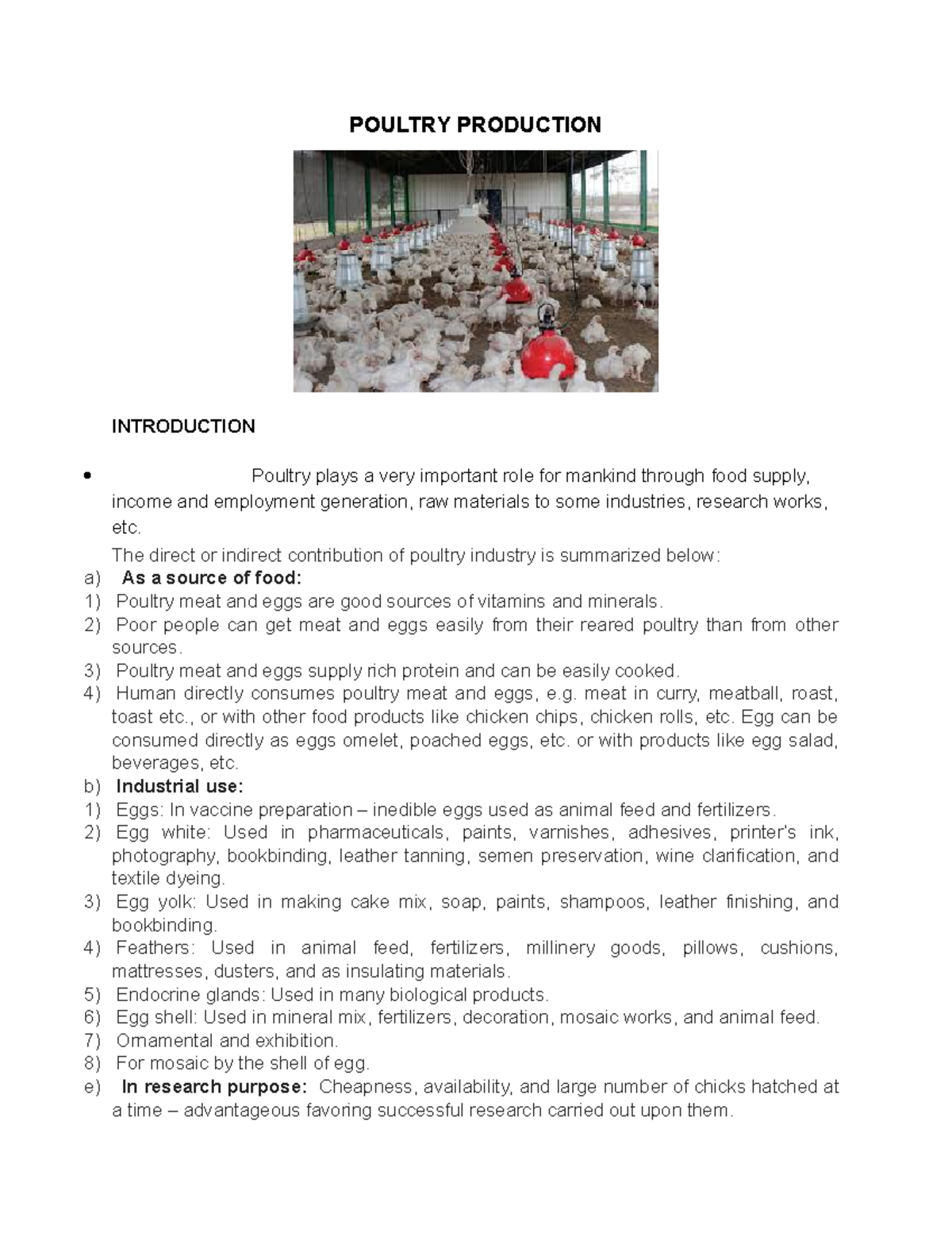 Poultry Production - POULTRY PRODUCTION INTRODUCTION Poultry plays a ...