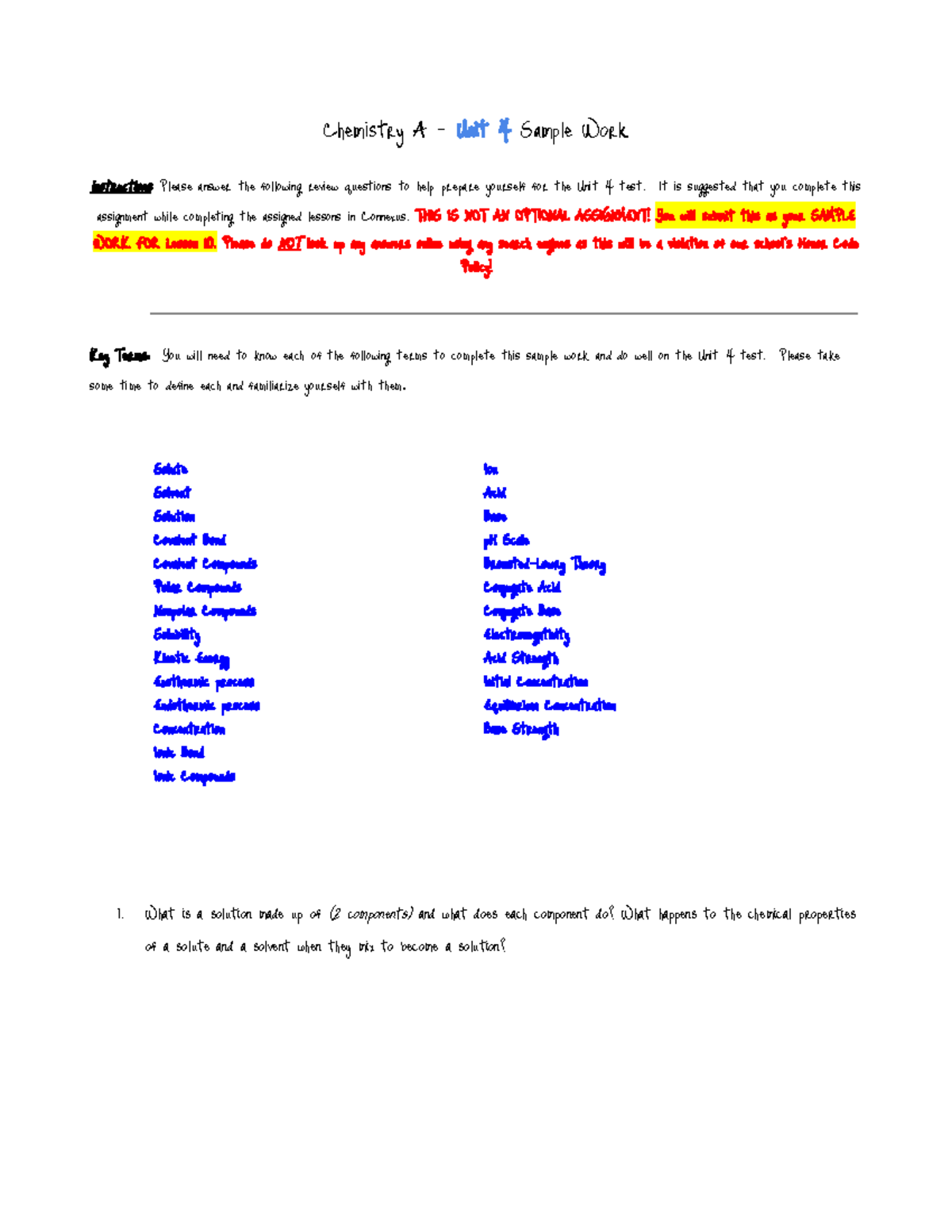 Chem A Unit 4 Sample Work - Chemistry A - Unit 4 Sample Work ...