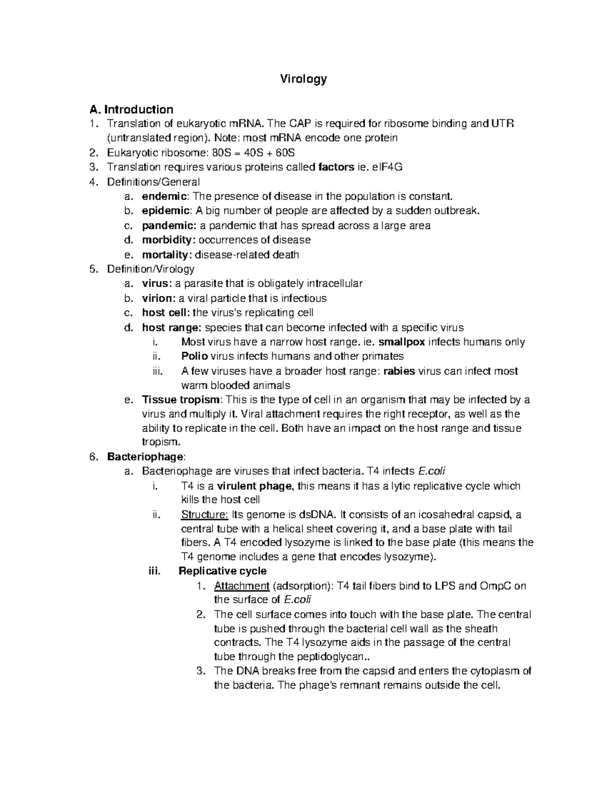 All about Virology - Lecture notes 1 - Virology A. Introduction ...
