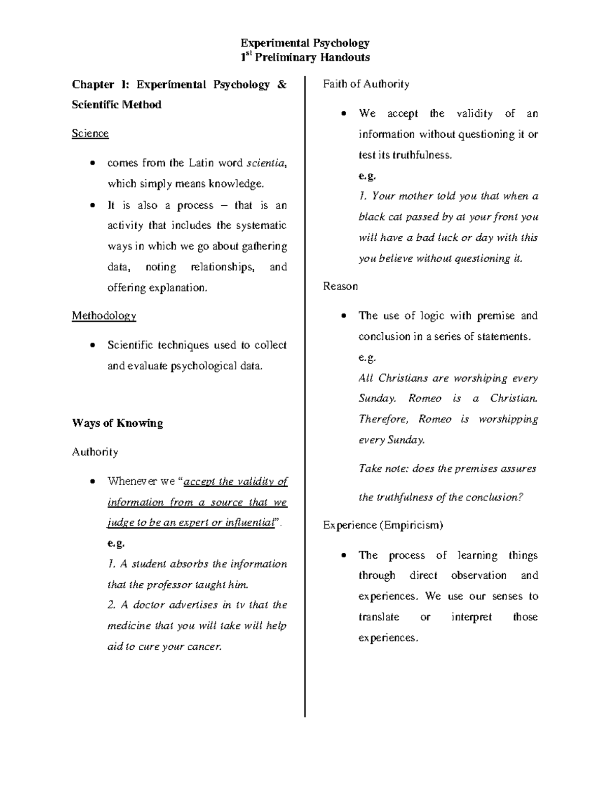 Experimental Psych Notes Part1 - Experimental Psychology 1st ...