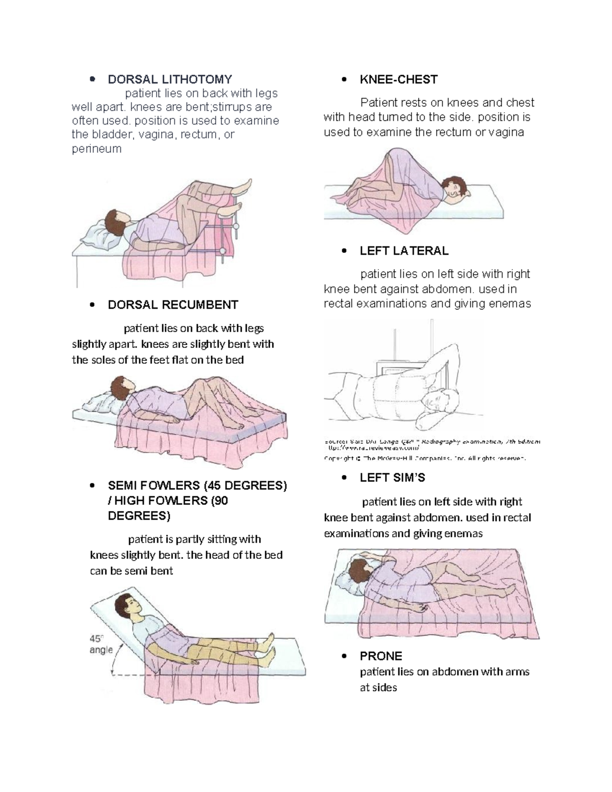 Positioning NCM 112 - DORSAL LITHOTOMY patient lies on back with legs ...
