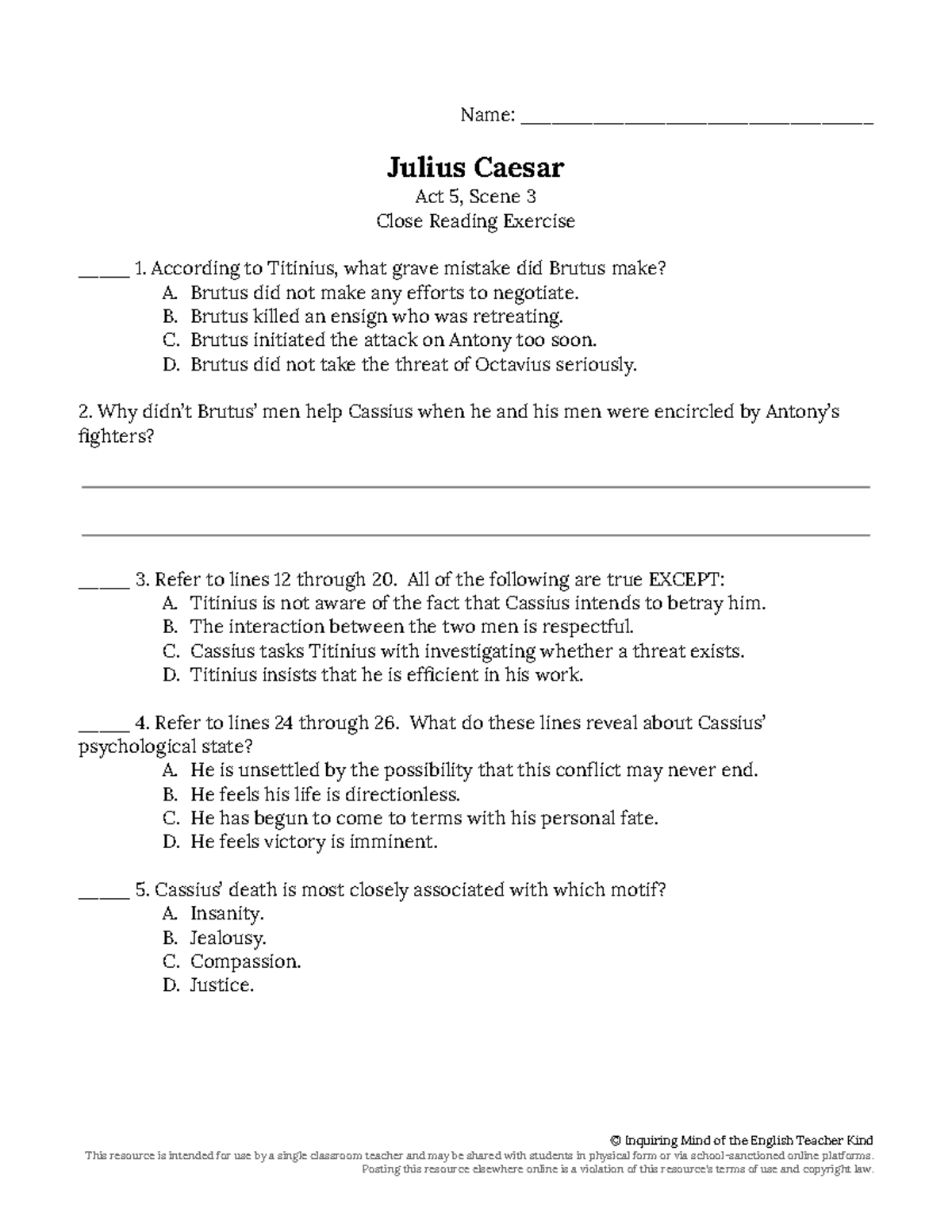 Isaiah Hall - Julius Caesar Act 5.3 Close Reading Questions - Google ...