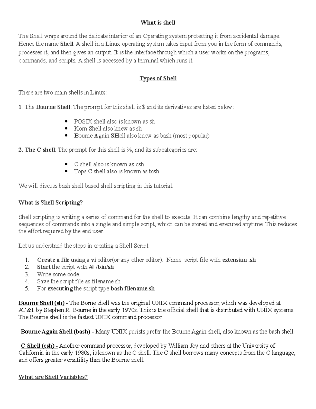 Unix notes - unix - What is shell The Shell wraps around the delicate ...