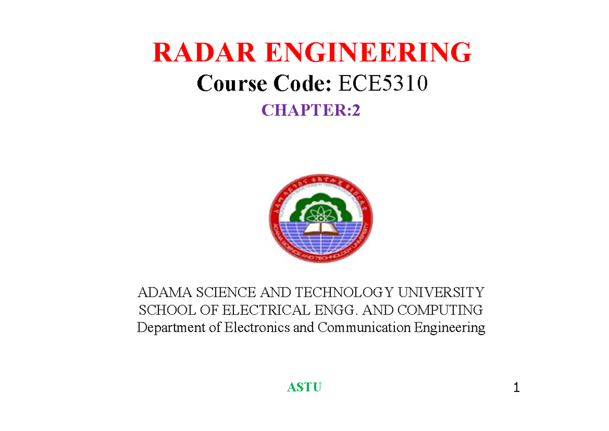 Chapte 2 5310 Radar - RADAR ENGINEERING Course Code: ECE CHAPTER: ADAMA ...