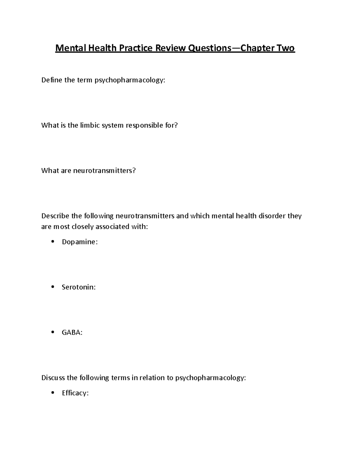 Mental Health Practice Review Questions Chapter Two - Mental Health ...