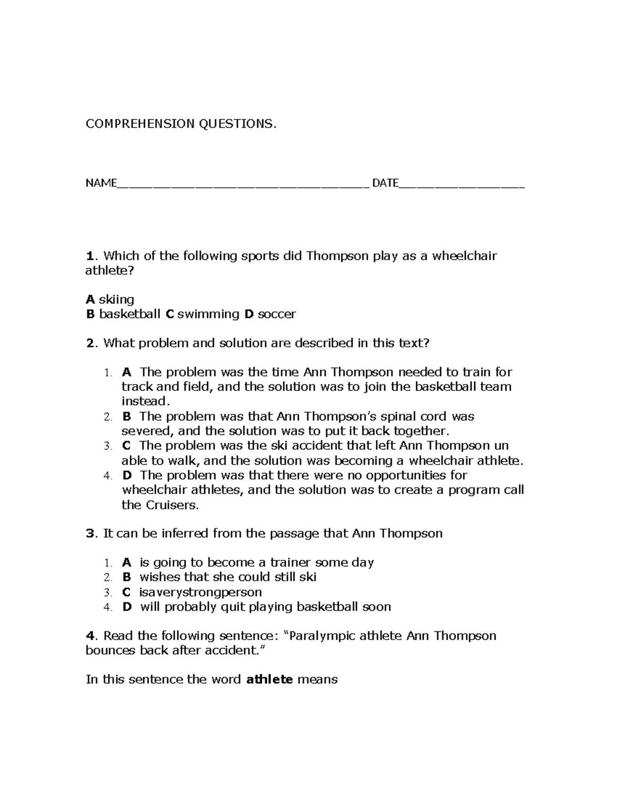 Comprehension Questions ST - COMPREHENSION QUESTIONS. NAME