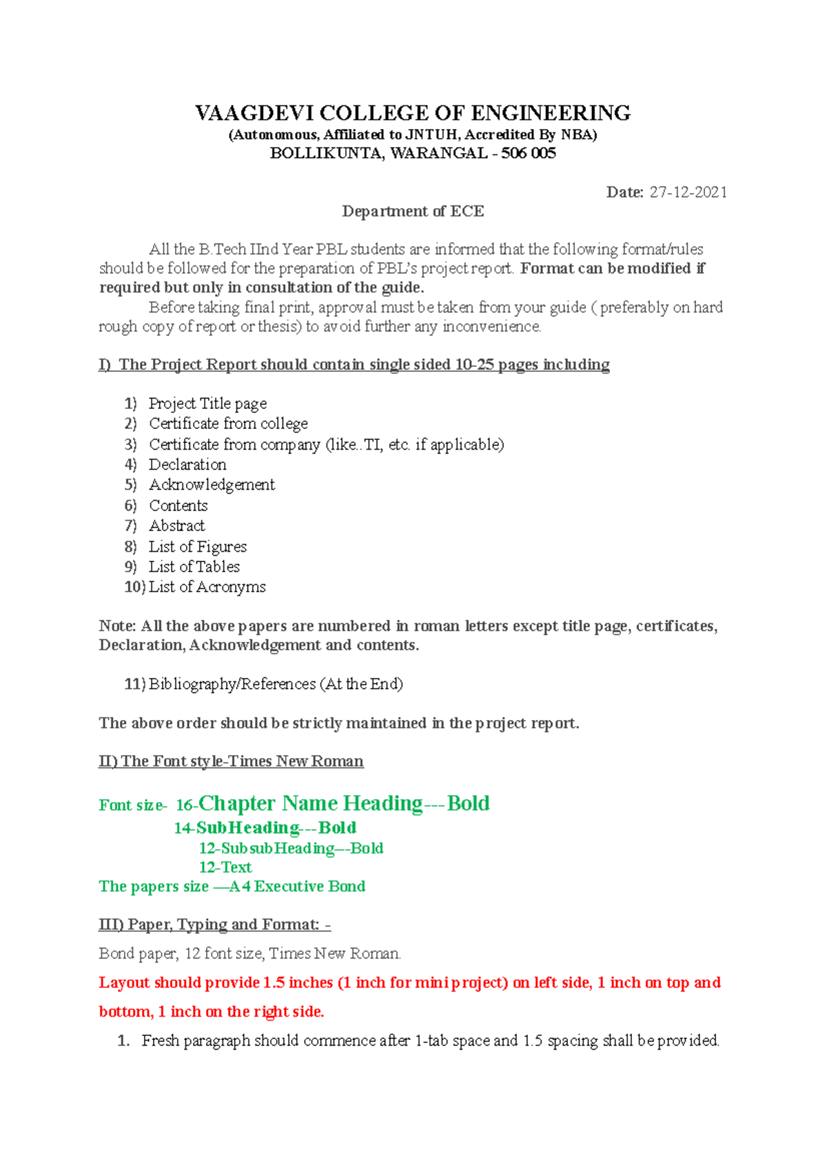 PBL report format - VAAGDEVI COLLEGE OF ENGINEERING (Autonomous ...